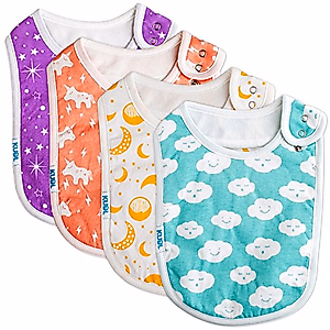 KUDL Baby Bibs Extra LARGE Toddler, Burp Cloth, Absorbent Feeding Reflux Drool Teething, Side Snap Button Unisex 4-Pack Gift Set for Boys and Girls