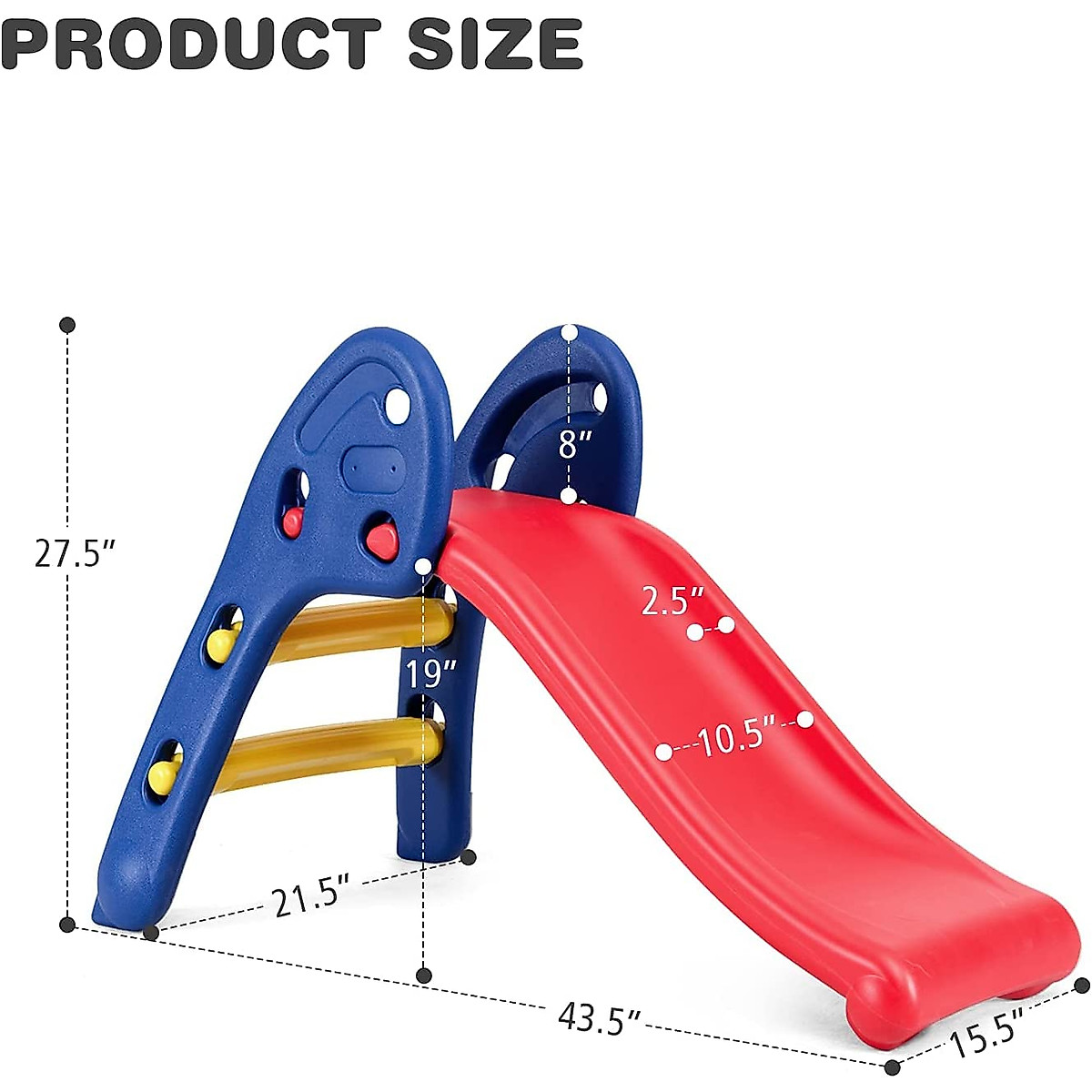 Fireflowery Toddler Slide, ASTM Approved, PE Folding Baby Slide, Freestanding Climber for Indoor, Outdoor, Pool, Ball Pit, Easy Set Up, Kids Slide for Toddlers 1-3, 43.5''L*15.5''W*27.5''H