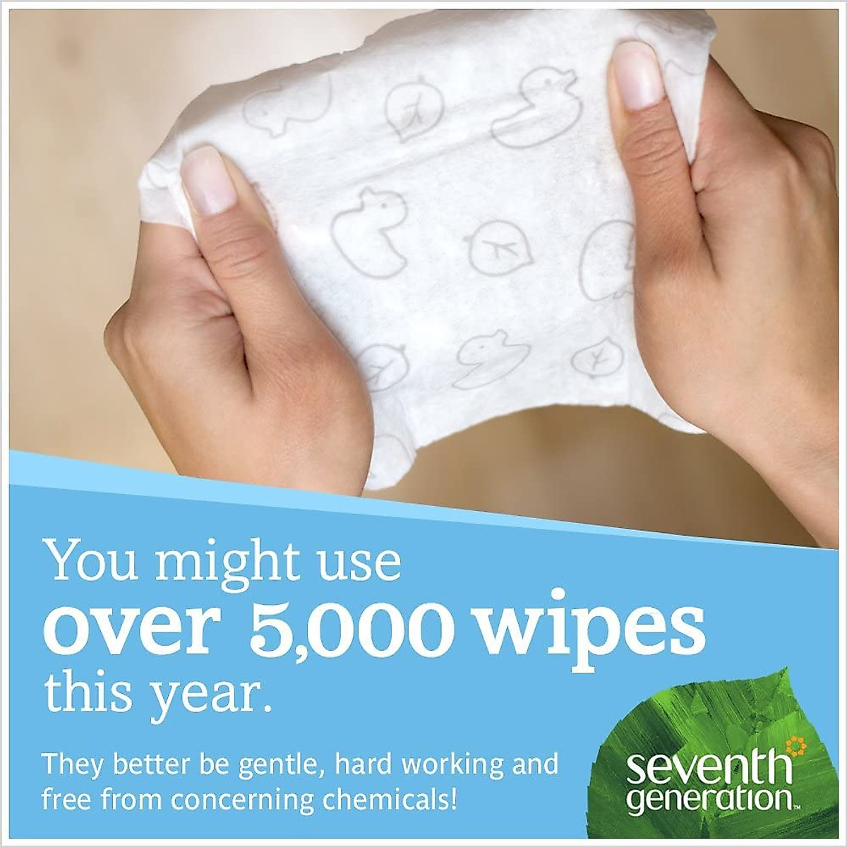 Seventh Generation Free & Clear Baby Wipes with easy open top, 64 count packs (pack of 12) (768 wipes)