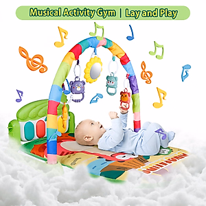 BIBIELF Baby Play Mat, Kick Play Piano Activity Gym Mat with Musical Light Activity Center & Play Piano, Baby Early Development Toys Gift for Newborn Infants Toddlers