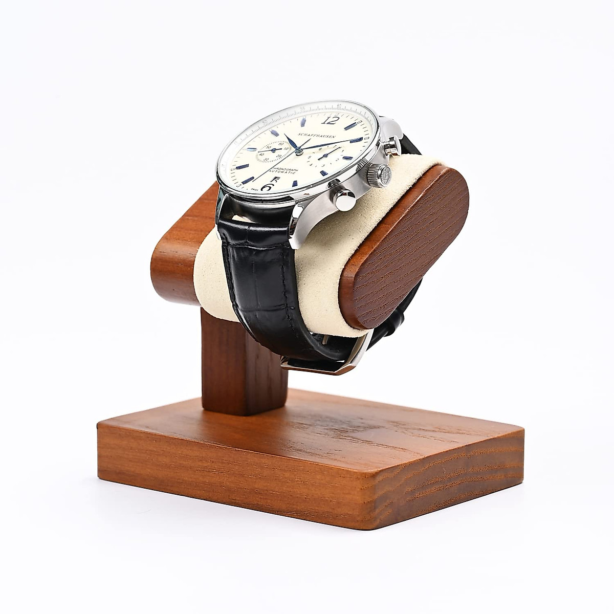 Oirlv Solid Wood Single Watch Display Stand Showcase Bracelet Bangle Jewelry Display Holder Wristwatch Holder for Men or Women(Creamy-white)