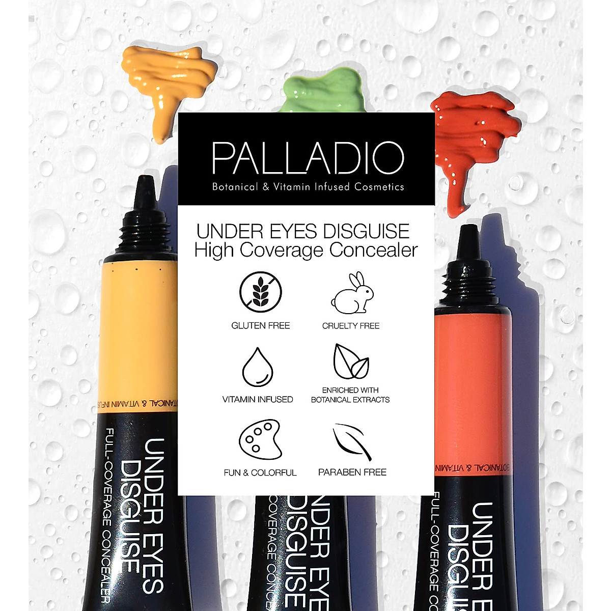 Palladio Full Coverage Concealer, Under Eyes Disguise, Creamy Face and Eye Concealer, Evens Skin Tone, Conceals Blemishes, Dark Circles and Fine Lines, Use with Concealer Brush, Peach Tea