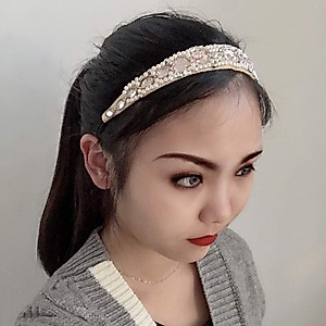 Inspirelle 5 Count Beaded Elastic Headband, Fashionable Handmade Imitation Pearl Beading Hairbands for Lady Women Girls