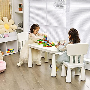 Costzon Kids Table and Chair Set, 3 Piece Plastic Children Activity Table for Reading, Drawing, Snack Time, Arts Crafts, Preschool, Kindergarten & Playroom, Easy Clean, Toddler Table & Chair (White)