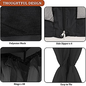 Softclub Gazebo Mosquito Netting Replacement 10x10ft, Universal Gazebo Netting for Outdoor Patio Garden Backyard Gazebo Canopy 4-Panel Screen Sidewall, Black (Mosquito Net Only)