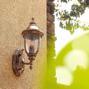 Simple And Cool Wall Lamp American Rustic Lantern Wall Light Retro LED Antique Fixture Oil Rubbed Bronze Finish Aluminum 45cm Sconce with Cracked Glass Shade Vintage Lamp For Home Bedroom Garden Yard