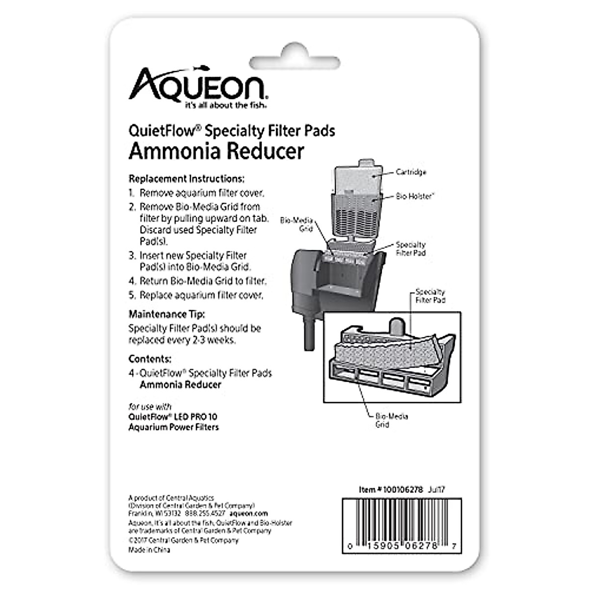 Aqueon QuietFlow LED PRO Ammonia Reducer 4 Count Filter Pads for Model 10