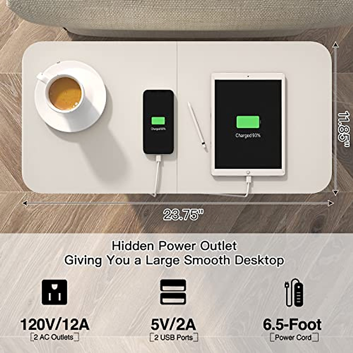 LIDYUK End Table with Charging Station, Flip Top Side Table with USB Ports and Outlets, Nightstand for Small Spaces, Bedside Tables with Storage Shelf for Living Room, Bedroom, White