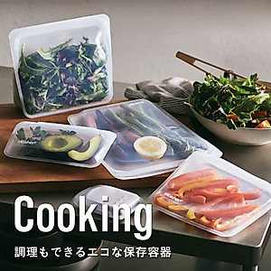 Stasher STNGB3 Silicone Bag, Clear, S Size, Size M Set, Microwave, Storage, Cooking