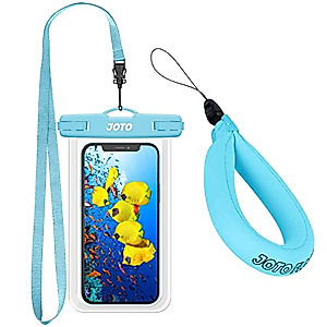 JOTO 1 Universal Waterproof Pouch + 1 Floating Wrist Strap for Camera iPhone 14 Plus 14 Pro Max iPhone 13 Pro Max Mini 12 11 Pro Max Xs Max XR X 8 7 6S Plus SE Galaxy S20 Ultra S10 up to 7" –Blue