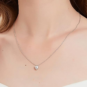 BREN Heart Necklace for Women, 1ct Moissanite Solitaire, Sterling Silver, White Gold Plated, 15"+3" Chain for Women, Moms, Lovers
