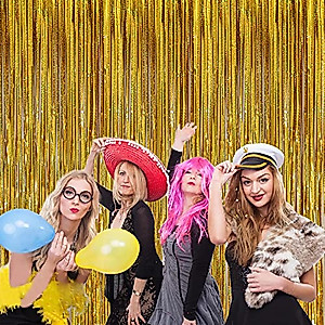 3 Pack Gold Backdrop Curtain 3.2 Ft X 8.2 Ft Gold Foil Fringe Tinsel Curtains Backdrop for Parties Gold Streamers Backdrop for Parties Birthday Bachelorette Party Decoration