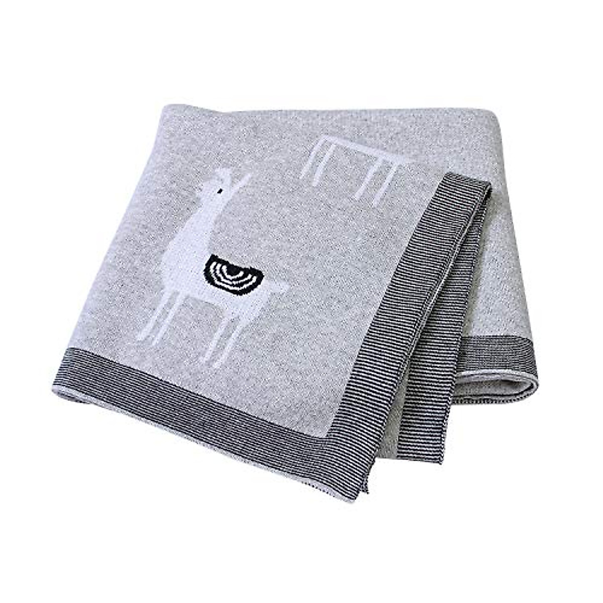 mimixiong 100% Cotton Knitted Baby Blanket Toddler Swaddling Blanket for Newborn Baby with Cute Penguin Pattern Size 30 x 40 inches (Grey-Alpaca, 40x30Inch)