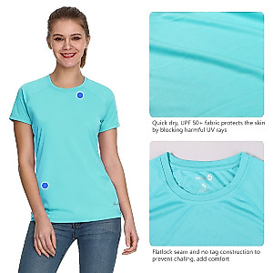 BALEAF Women's UPF 50+ UV Protection Shirts Short Sleeve T-Shirts SPF Sun Shirts Quick Dry Outdoor Performance Tops Blue Size M