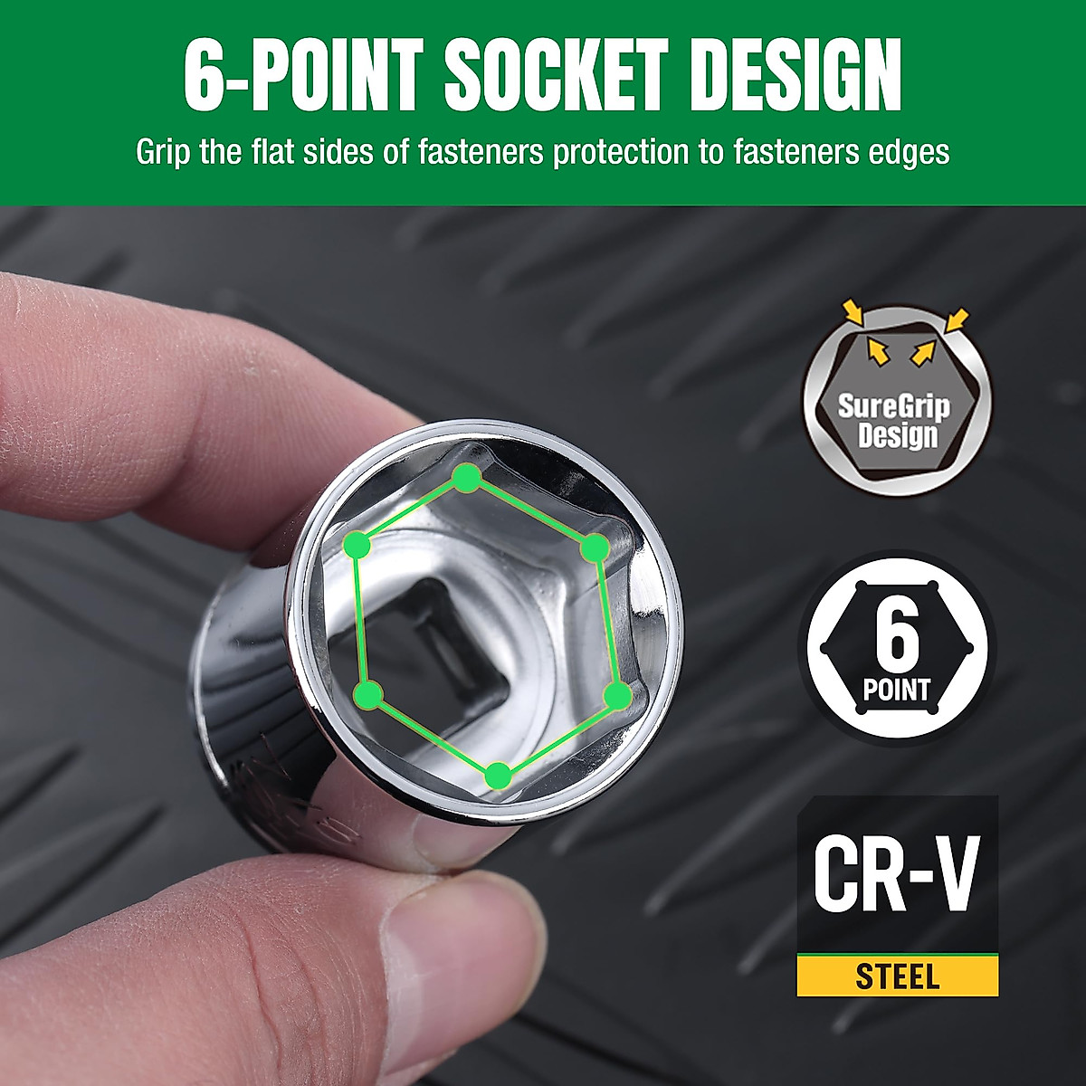 SK 3/8" Drive Socket Set, SAE Sockets, 13-Piece, 1/4" to 1", SuperKrome Finish, Premium CR-V Construction, with Aluminum Socket Organizer