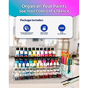 tinctor Paint Organizer & Paint Brush Holder. Perfect Paint Holder & Paint Brush Organizer for Acrylic Paint Storage, Craft Paint Storage, Paint Rack for 2 oz Bottles (Ocean Green)