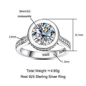 Raivari Moissanite Engagement Rings, 3.32 CTTW Bezel Setting Round Lab Created Diamond Promise Rings in 14K White Gold Plated Sterling Silver, Anniversary Rings for Women7