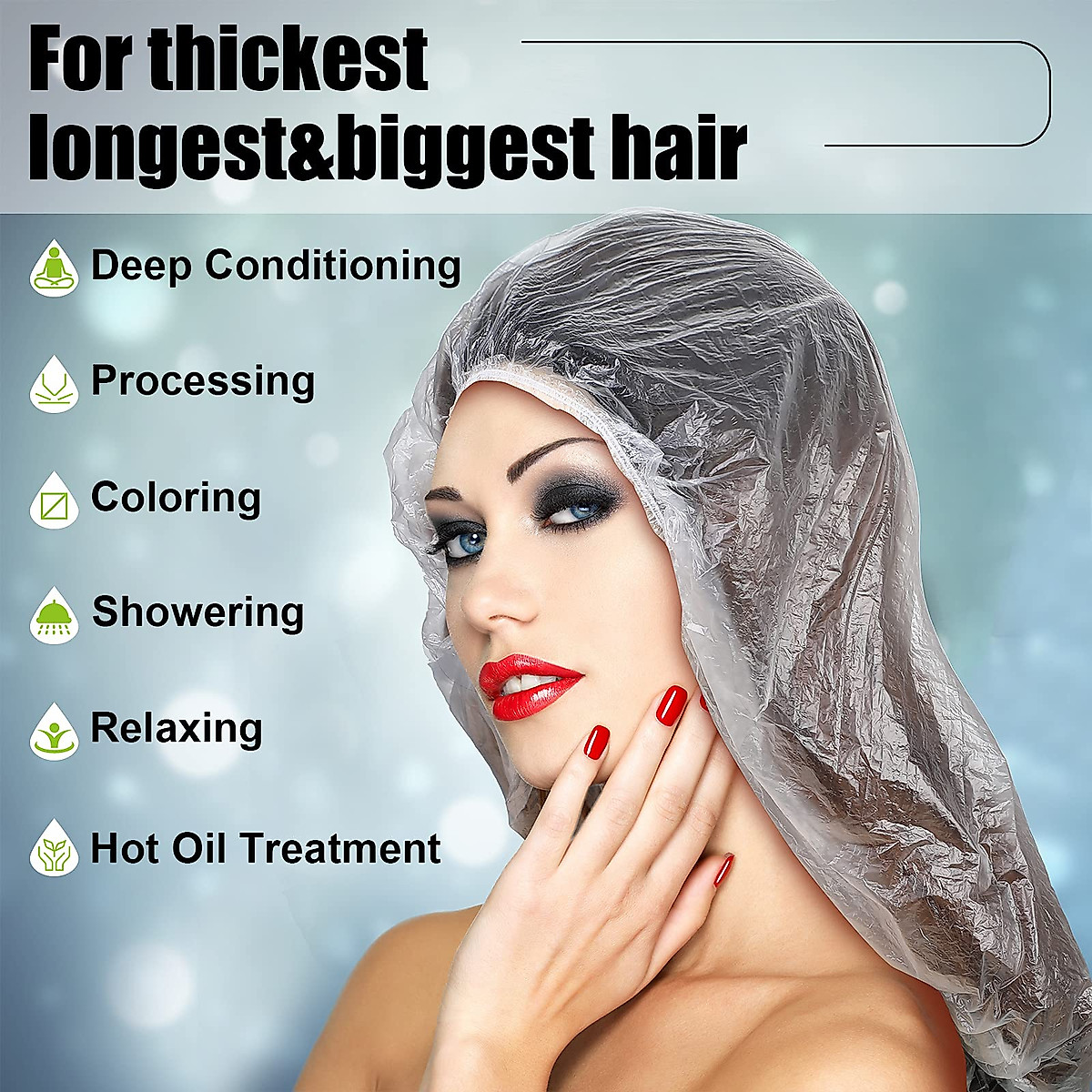 50 Pieces Lengthen Disposable Shower Caps Waterproof Clear Elastic Bath Hair Caps for Women Big, Thick, Long Hair, Locs, Braids, for Portable Travel, Spa, Home Use, Hotel, Salon, Individually Wrapped