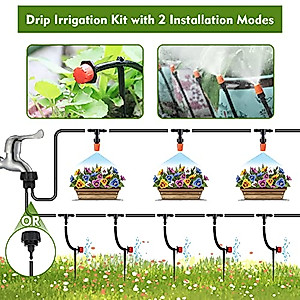 Flantor Drip Irrigation Kit, Garden Irrigation System 1/4" Blank Distribution Tubing Watering Drip Kit/DIY Saving Water Automatic Watering System for Garden, Greenhouse, Flower Bed, Patio, Lawn