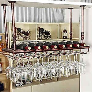 Metal Retro Wall Hanging Mounted Wine Champagne Glass Goblets Stemware Rack Holder, 80 x 30 cm Hold Up to 8 Bottles Wine and 24 Cups Glasses