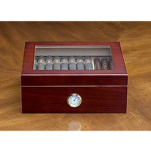Prestige Import Group Chalet Glass Top Desktop Cigar Humidor with Hygrometer and Humidifier - Capacity: 20-50 - Color: Cherry