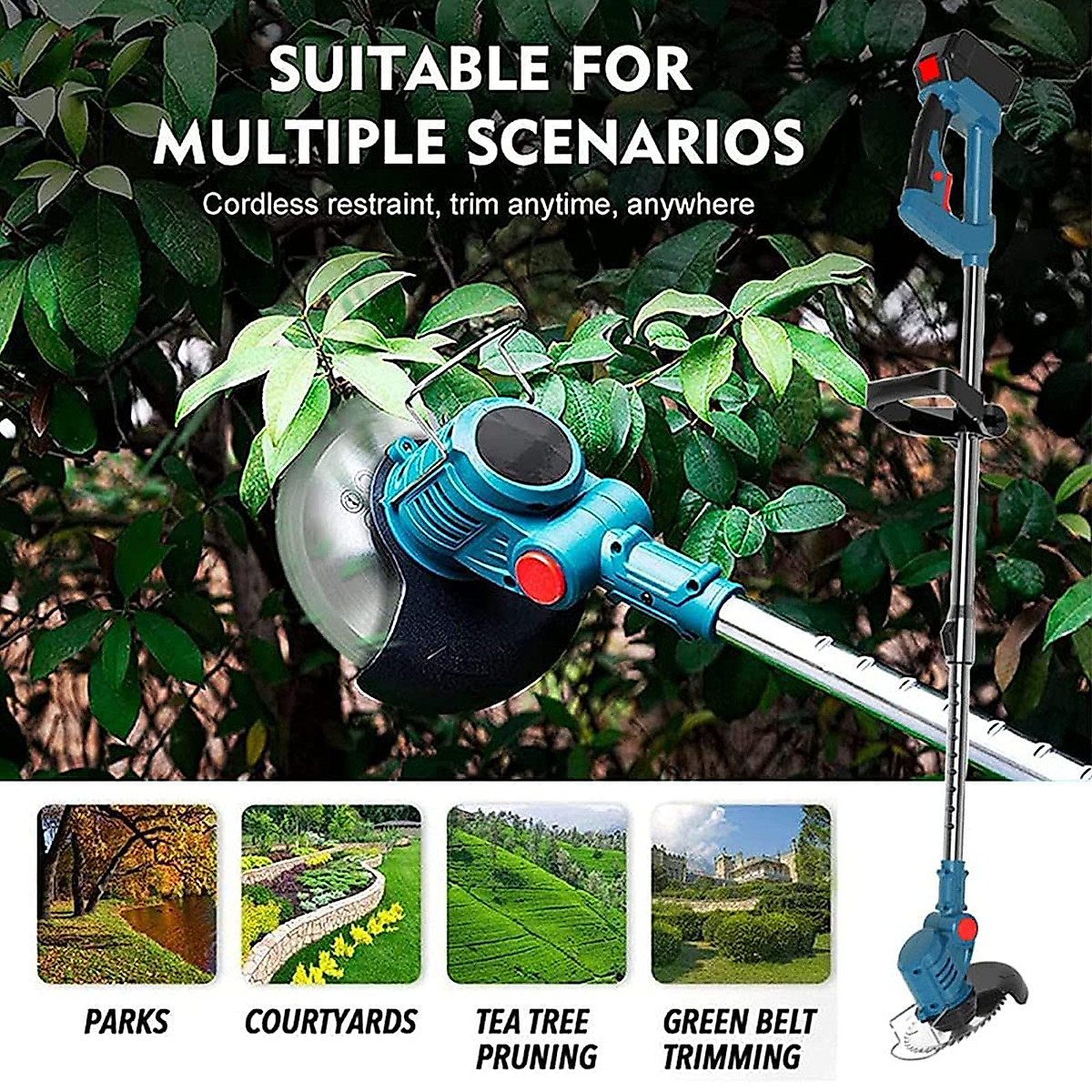 JNYB Cordless Grass Trimmer 24V Electric Grass Trimmer Lawn Edger with Li-ion Battery and Charger Telescopic String Trimmer Weed Grass Cutter Kit