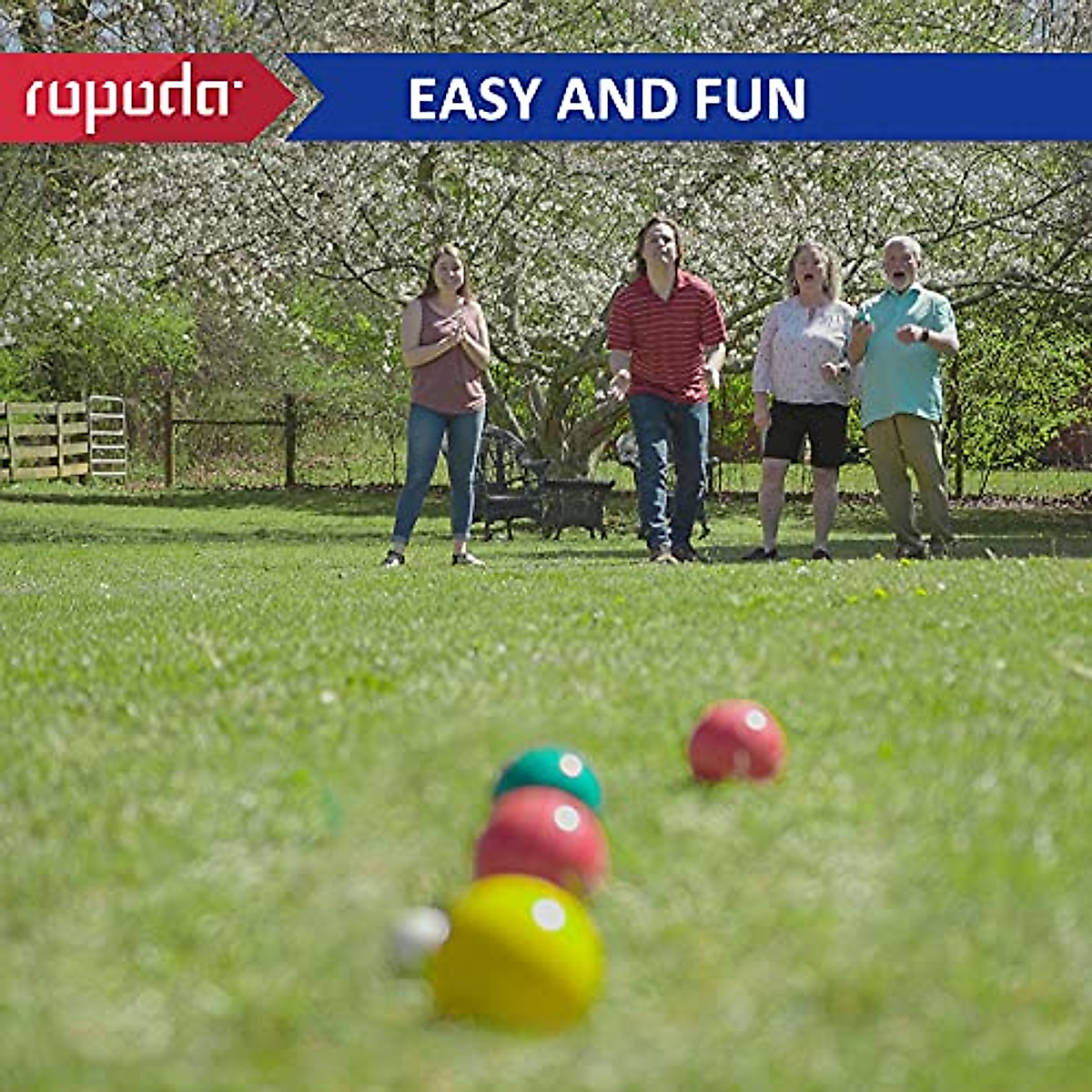 ropoda 90mm Bocce Ball Set with 8 Balls, Pallino, Case and Measuring Rope for Backyard, Lawn, Beach & More (4 to 8 Person Bocce Ball Set)