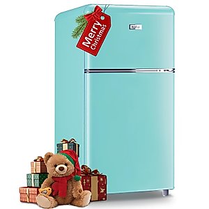 WANAI Compact Mini Refrigerator Small Refrigerator with Freezer, Retro Mini Fridge with Dual Door,7 Adjustable Thermostat, Adjustable Shelves For Dorm, Office Bedroom, Blue