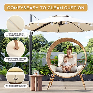 Yechen Egg Chair Outdoor, Oversized Wicker Patio Chairs with 350LBS Capacity, Rattan Porch Chair, 6.69'' Cushions for Living Room, Bedroom, Garden, Round Nest Chairs with Steel Stands Easy Assembly