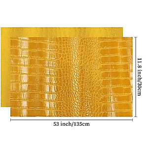 12" x 53" Glossy Embossed Crocodile Texture Faux Leather Roll Synthetic Leather Crafts Fabric for Wallets Keychains Handbags Making Sewing Crafts Material (Yellow)