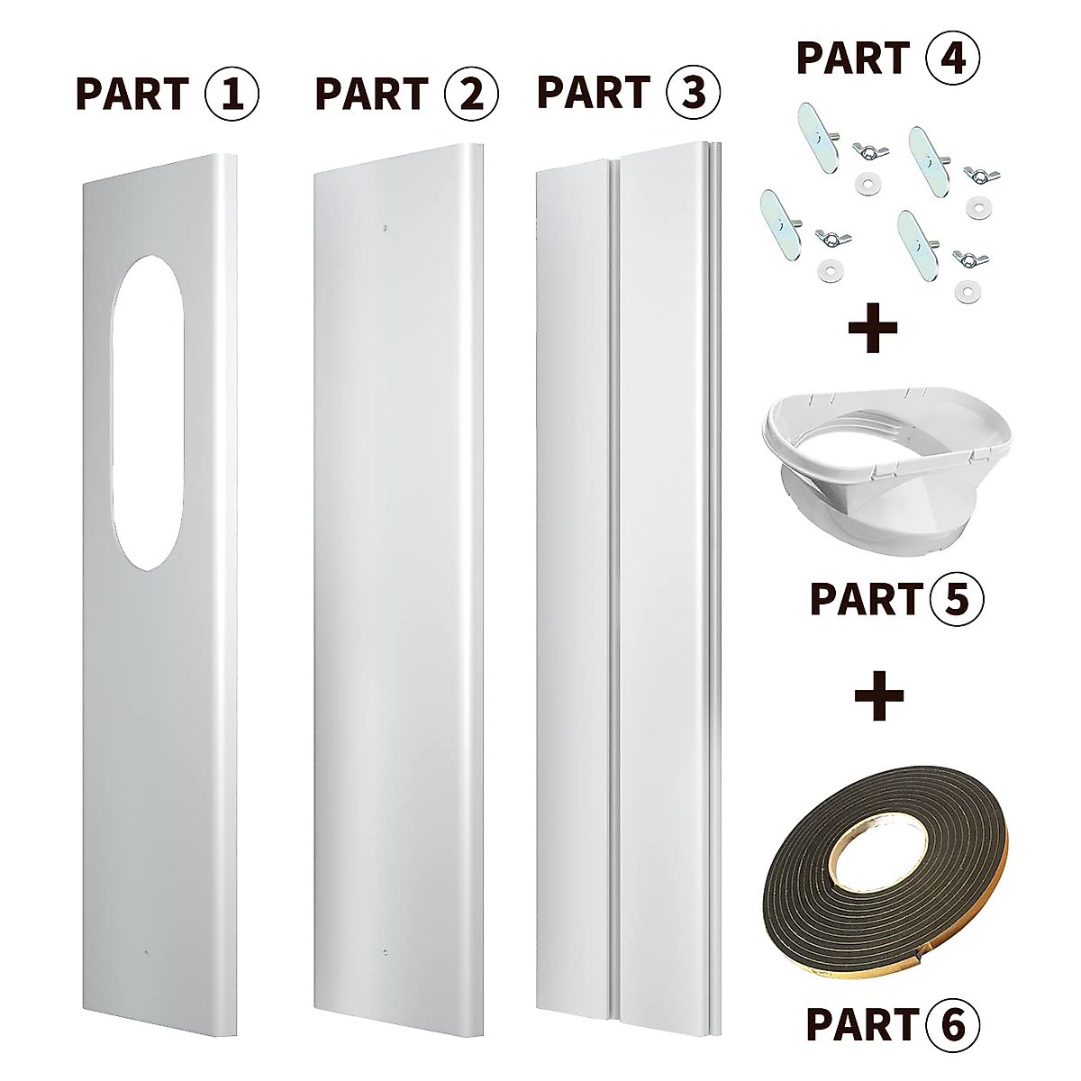 Gulrear Portable AC Window Vent kit,Universal Portable Air Conditioner Window Kit with 3 Adjustable Slide Seal Plates and 5.0" Hose Adapter Adjust Length from 25.5" to 47" Sliding Window AC Vent Kit…