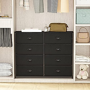 Furnulem 8 Drawer Dresser Wide 40'' Long, Storage Chest of Drawer for 50'' TV Stand, Closet, Bedroom, Nursery, Fabric Bins, Wooden Top Living Room Rustic Furniture (Black)