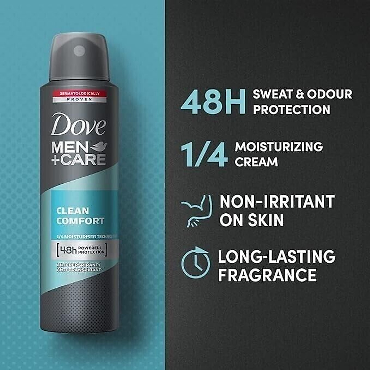 Dove Men+Care Antiperspirant Dry Spray Deodorant for Men Clean Comfort 48 Hour Sweat and Body Odor Protection 3.8 oz 3 Count
