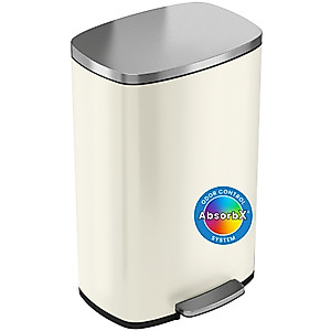 iTouchless SoftStep 13.2 Gallon Kitchen Step Trash Can with Odor Filter, 50 Liter Ivory White Stainless Steel Pedal Garbage Bin for Home, Office, Silent and Gentle Lid Open and Close, 13 Gal