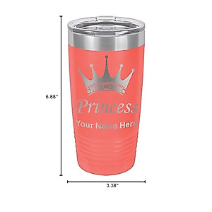 LaserGram 20oz Vacuum Insulated Tumbler Mug, Princess Crown, Personalized Engraving Included (Coral)