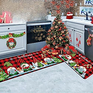 Valcatch Christmas Kitchen Rug, Non Slip Kitchen Mat 2 Pieces, Christmas Decor for Kitchen, Kitchen Rugs and Mats Washable, Comfort Standing Runner Mats for Laundry, Sink, Bathroom(Christmas 01)