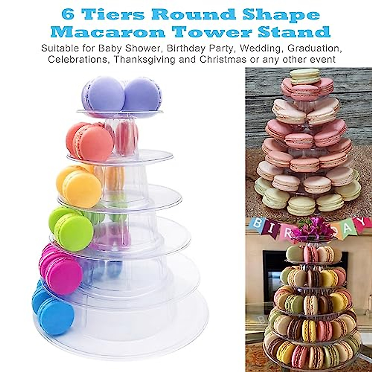 6 Tiers Round Macaron Tower Stand Plastic Transparent Cake Stand Macaron Display Rack Desserts Cupcake Holder Platter for Baby Shower, Birthday Party, Wedding, Party Decor by Greatstar