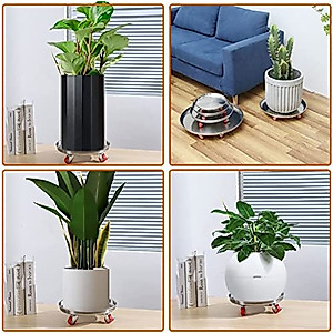 Tophacker Stainless Steel Heavy Duty Plant Caddy with Wheels, Metal Rolling Planter Stand on Red Lockable Caster Wheels, Flower Pot Holder Tray (Color : A, Size : 18" Capacity 440lb)