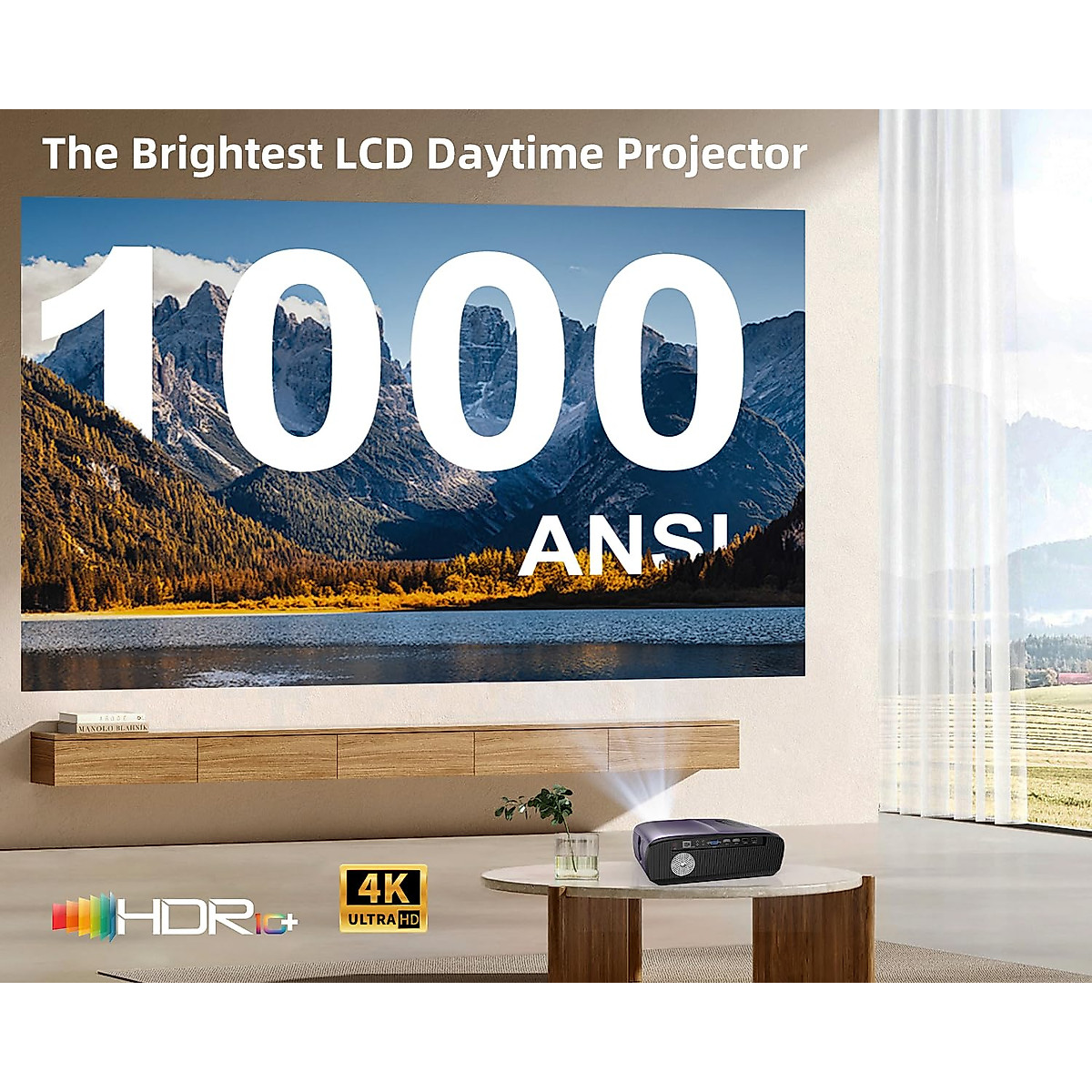 UHD 4K Projector with 5G Wifi Bluetooth, Home Cinema Daytime Projector for Gaming Office Works 13,000Lumens LCD Smart Projectors Wireless Casting with iPhone Laptop Netflix + Purple