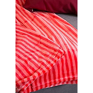 DII Super Soft Flannel Fleece Stripe Throw Blanket, Red, 50 x 60
