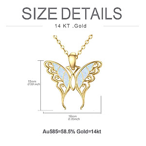 SISGEM 14K Real Gold Butterfly Necklace with Blue Opal for Women Teen Girls,Yellow Gold Butterfly Pendant Necklace Dainty Filigree Butterfly Jewelry Gifts for Birthday Christmas 16+1+1 inch, Gold,