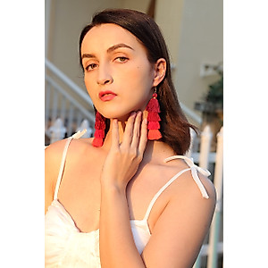 Eigso 9 Pairs Colorful Layered Gradient Drop Dangle Tassel Earrings Set for Women Boho Jewelry