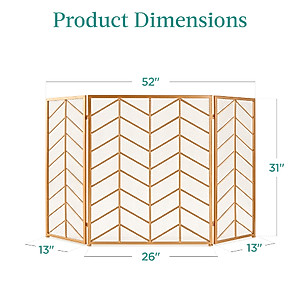 Best Choice Products 52x31in 3 Panel Chevron Fireplace Screen, Mid Century Modern Wrought Iron Hand Crafted Fire Place Guard for Living Room Home Decor, Steel Mesh - Gold
