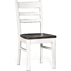 Pemberly Row 18" Wood Dining Room Ladderback Chair with Wood Legs for Kitchen, Modern Restaurant Chairs in Off White and Dark Brown