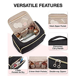 BAGSMART Travel Toiletry Bag for Women, Cosmetic Bag Makeup Bag Organizer with Handle, Travel Bag for Toiletries, Travel Accessories, Full Sized Container, Black-M