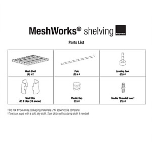 Design Ideas MeshWorks, 2-Tier Steel Shelving Rack, 440lb Capacity Per Shelf, White