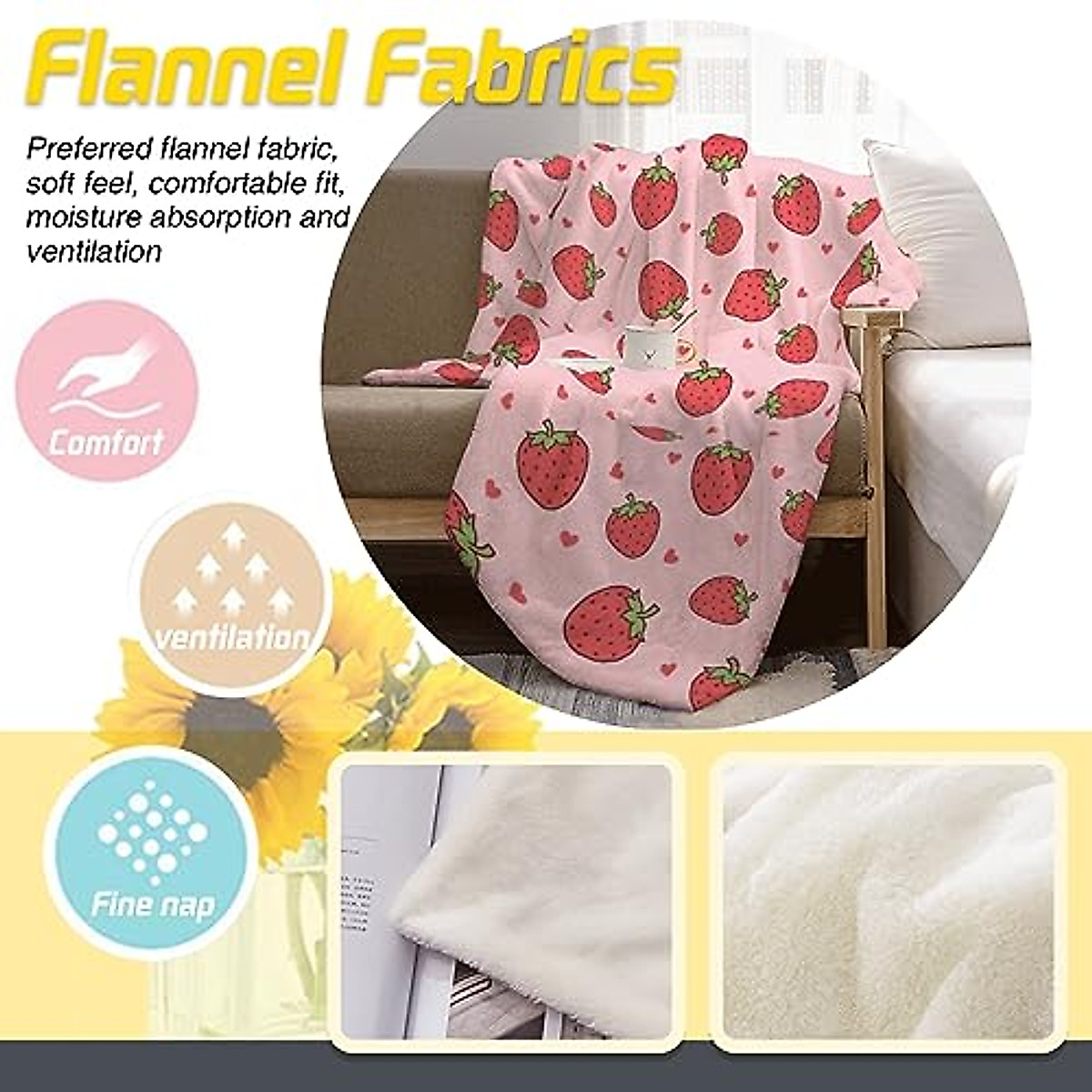 Strawberry Blankets for Kids Strawberry Throw Blanket for Boys and Girls Soft Fleece Kids Blanket Toddler Blankets Birthday Gifts Decor Blankets for Bed