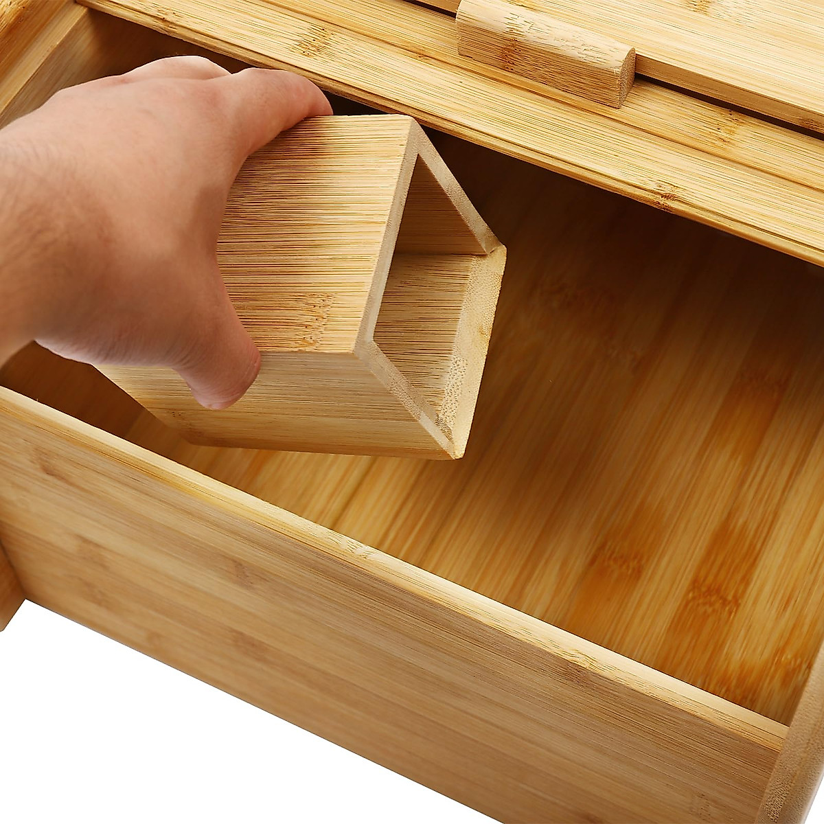 DYNAMI Bamboo Rice Storage Container,33Lbs Wooden Cereal Containers Storage Rice Dispenser,Large Dry Storage Rice Container Box with Sliding Lid and Measuring Cup,for Flour Grains