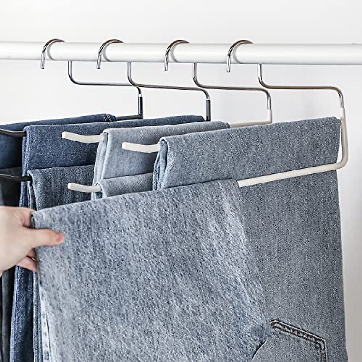 SHIMOYAMA Open-Ended Pants Hangers, 10 Pack, Space-Saving Double Rods Pant Hanger for Jeans, Trouses, Scarf