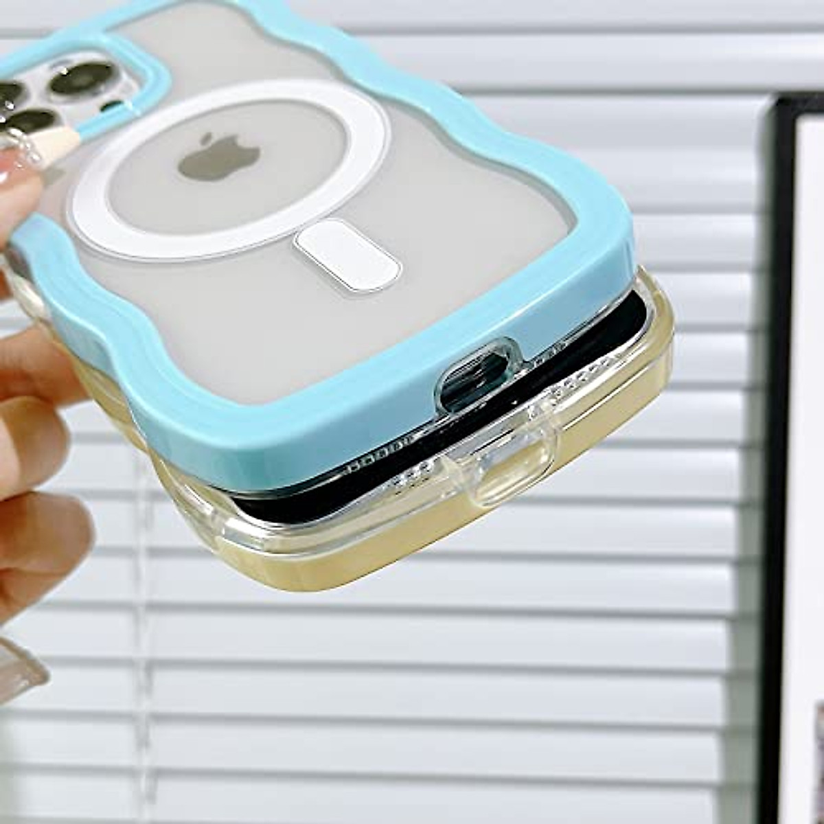 Yeddabox Compatible for iPhone 14 Pro Case with Magsafe, Wave Magnetic Phone Case Cute Water Ripple Candy Colors Frame Shockproof for iPhone 14 Pro Phone Case for Women 6.1 Inch - Light Blue